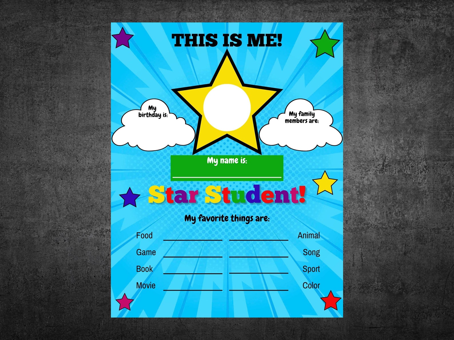Star Student Poster, About Me Student Poster, My Favorite Things ...