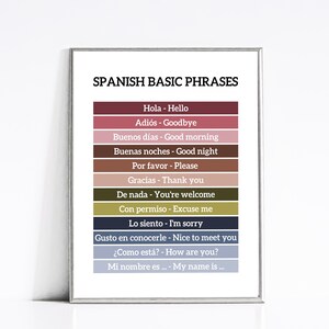 Spanish Basic Phrases Print, Spanish Classroom Boho Decor, Boho ...