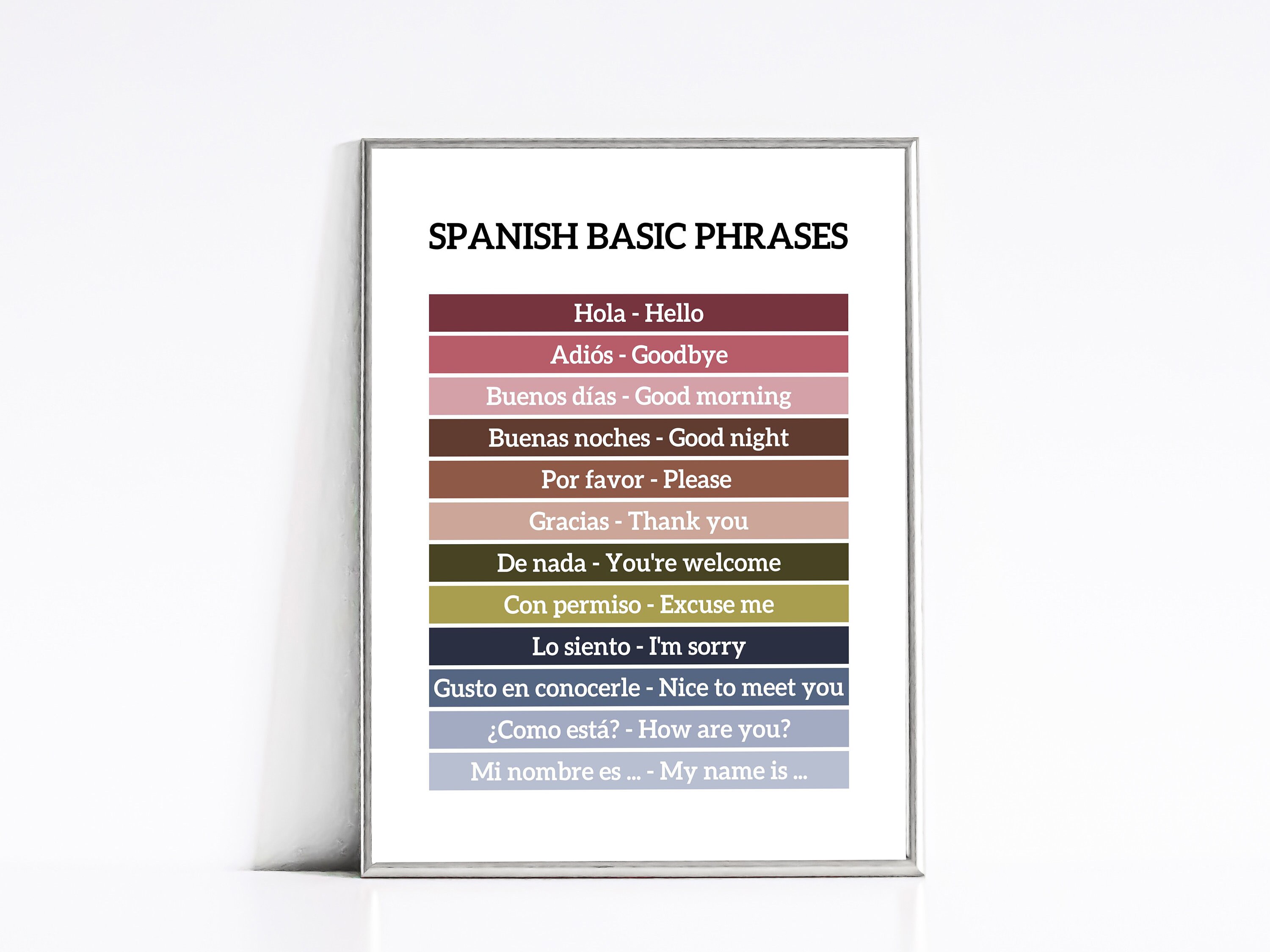 Spanish Basic Phrases Print Spanish Classroom Boho Decor - Etsy