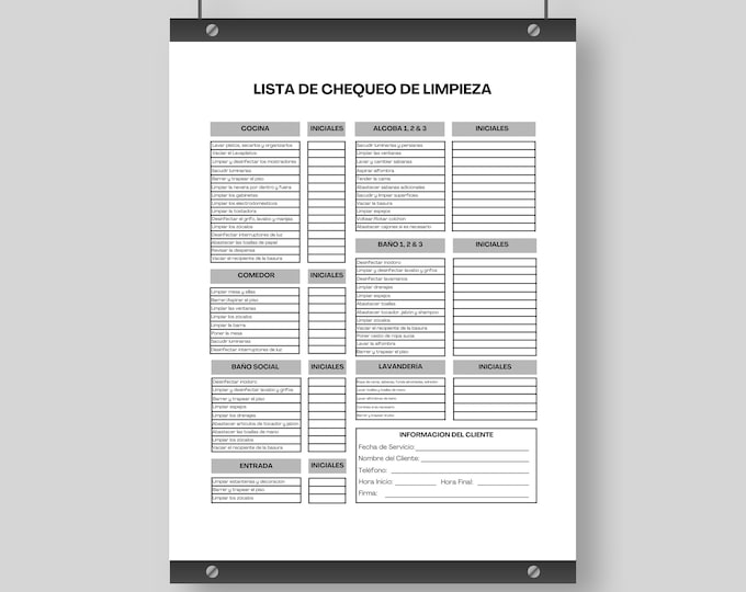 Spanish Housekeeping Checklist Template, Housekeeping Cleaning Planner ...
