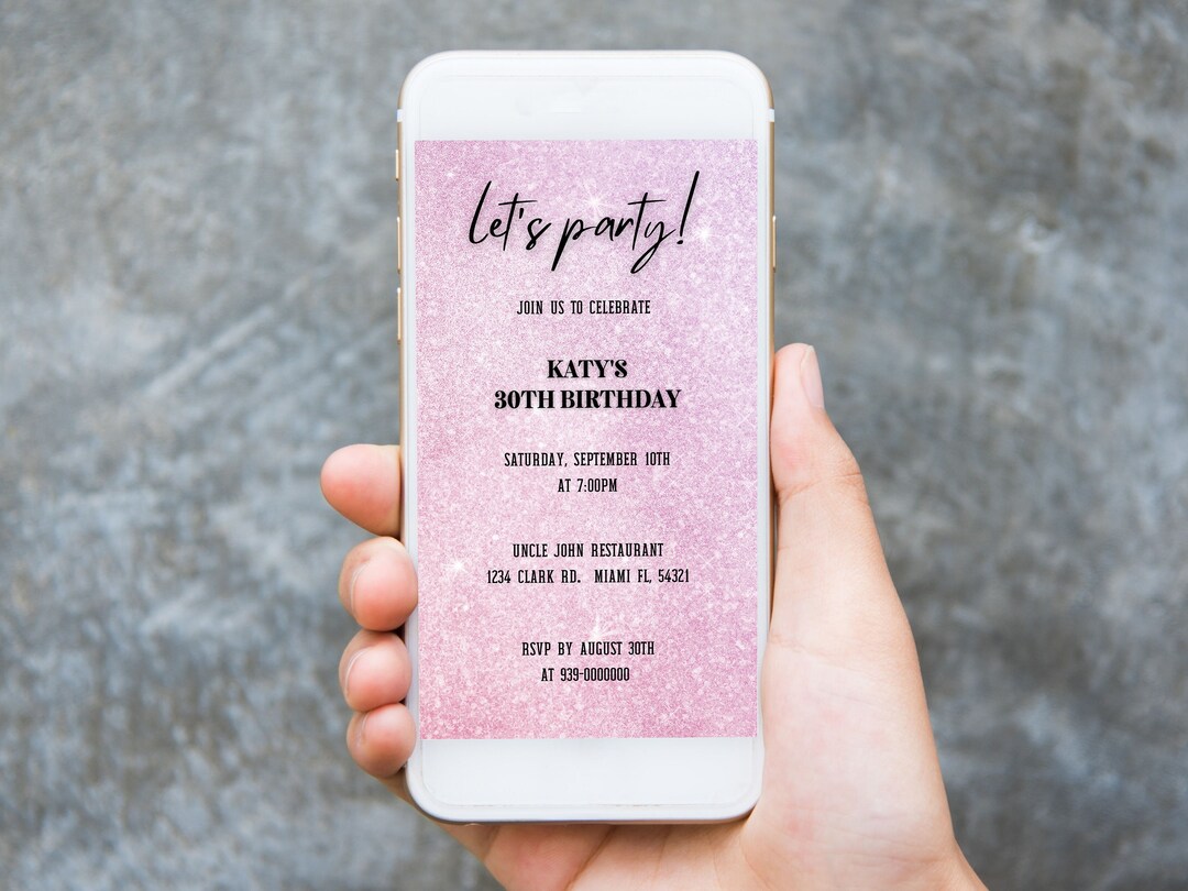 Glitter Birthday Party Electronic Invitation: Editable Canva Template ...