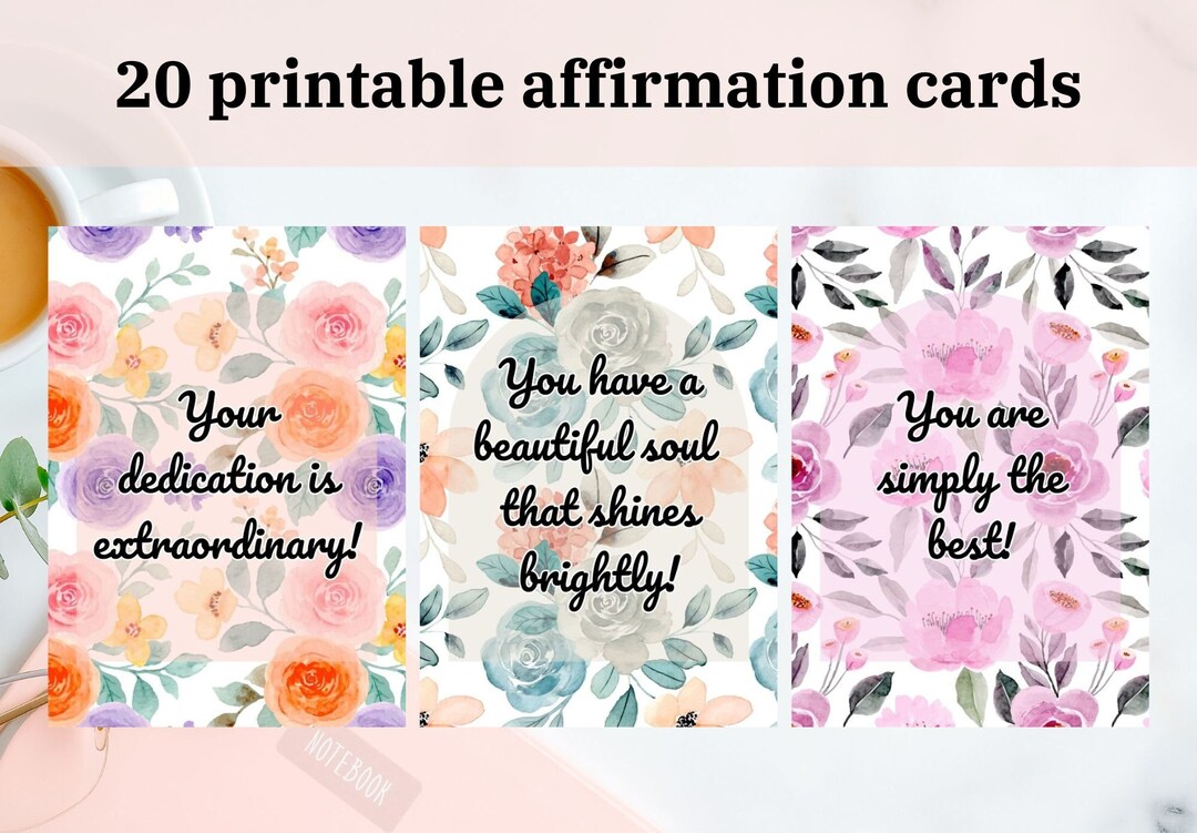 Floral Affirmation Cards: Printable Positivity Quotes (digital Download ...