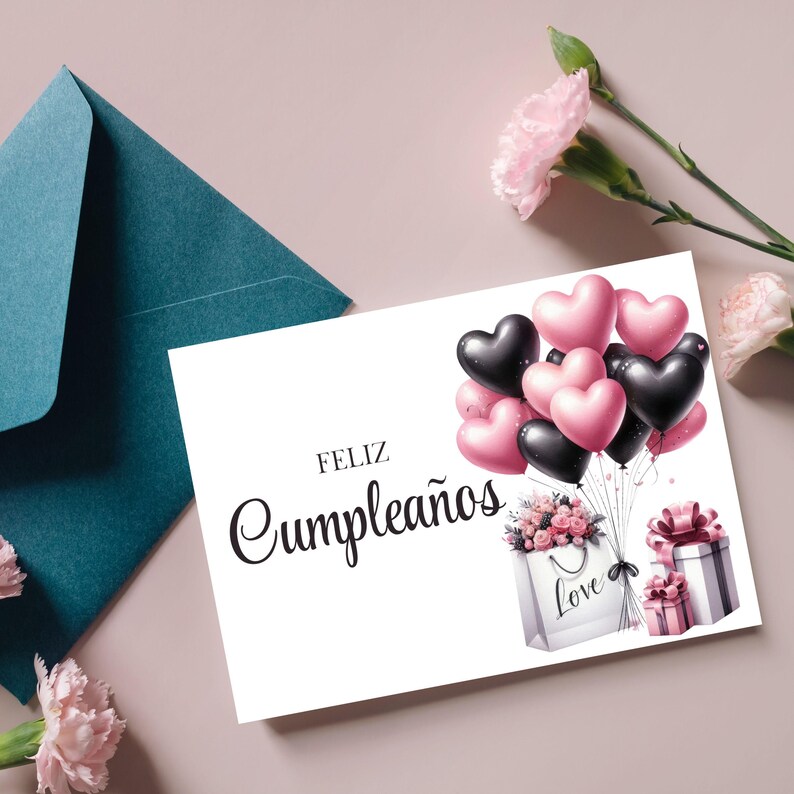 Printable Feliz Cumpleaños Card: Spanish Birthday Balloons (digital ...