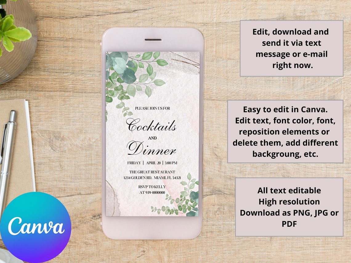 Cocktails and Dinner Digital Invitation, Dinner Invitation Template ...
