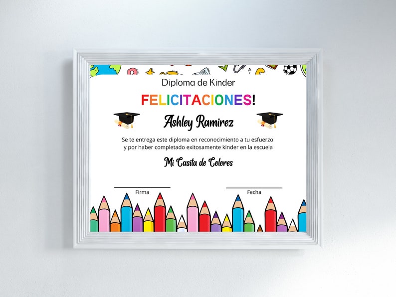 Diploma Kindergarten Plantilla Editable Canva, Spanish Kindergarten ...
