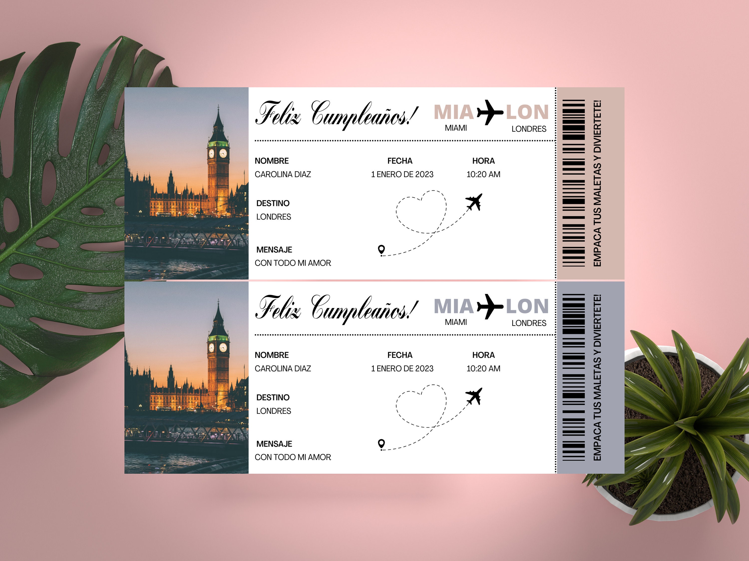 Spanish Surprise Boarding Pass Template, Birthday Gift (canva Editable ...