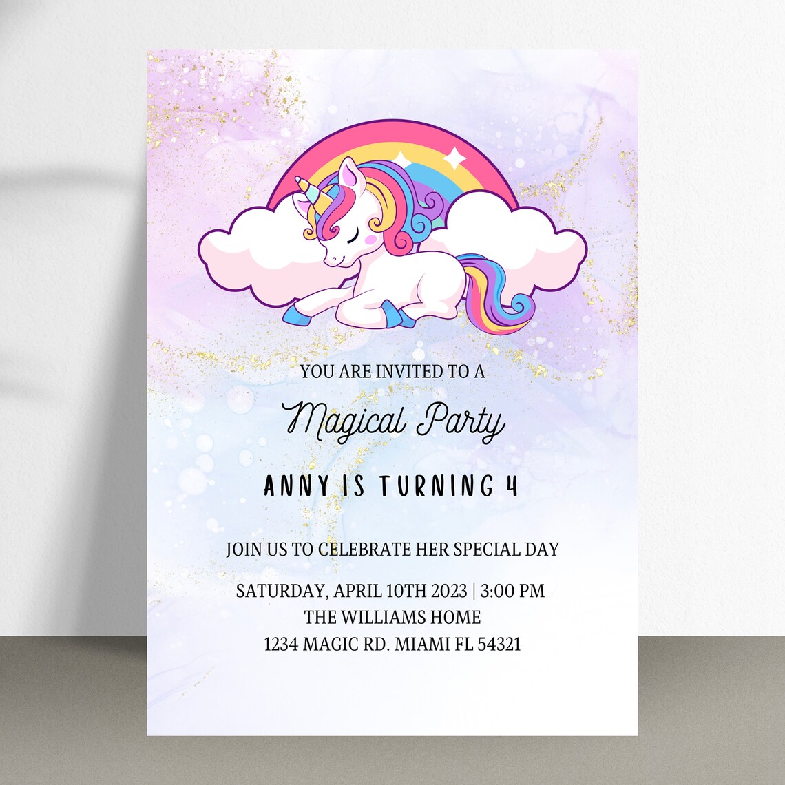 Unicorn Birthday Editable Invitation, Unicorn Party Celebration ...