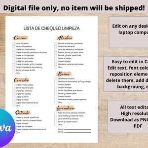 Spanish Housekeeping Checklist Template, Housekeeping Cleaning Planner ...
