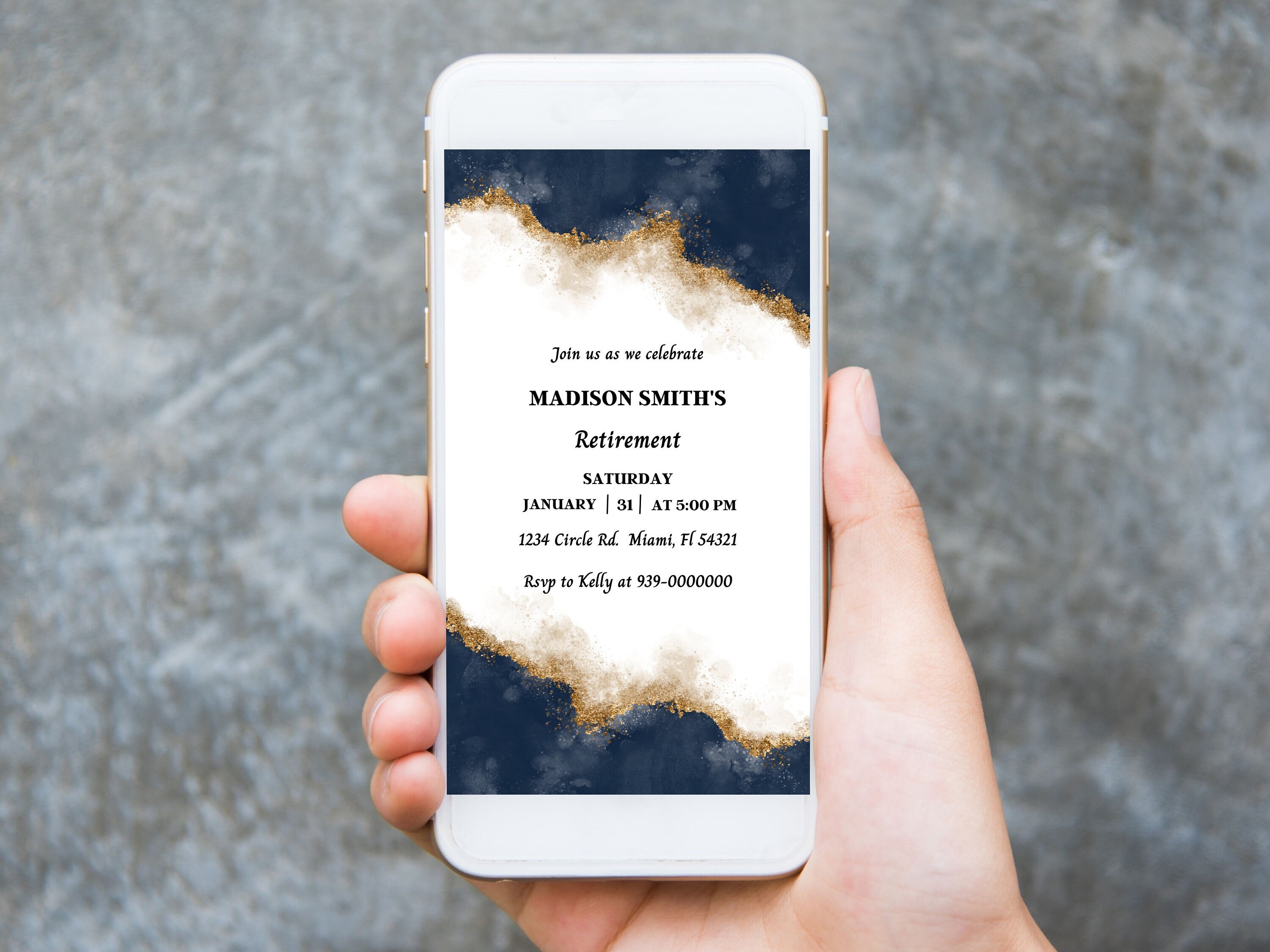 Retirement Elegant Digital Invitation, Blue and Gold Retirement ...