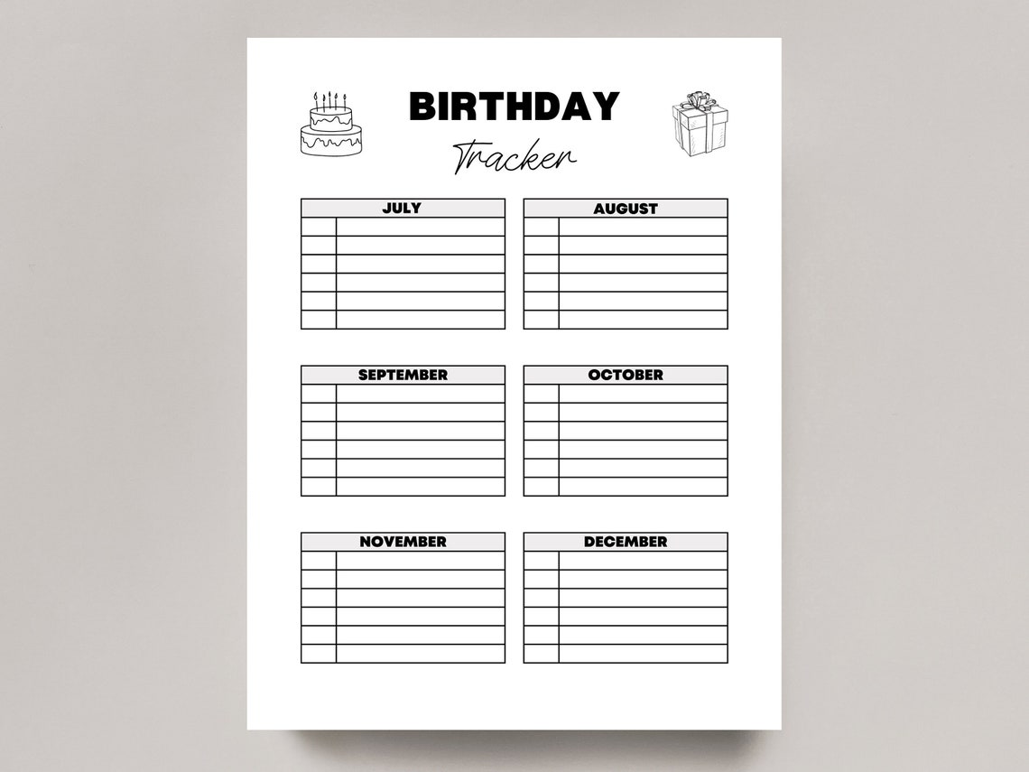 Birthday Tracker Printable, Birthday Reminder List (digital Download ...