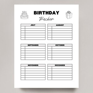 Birthday Tracker Printable Birthday Reminder Digital - Etsy