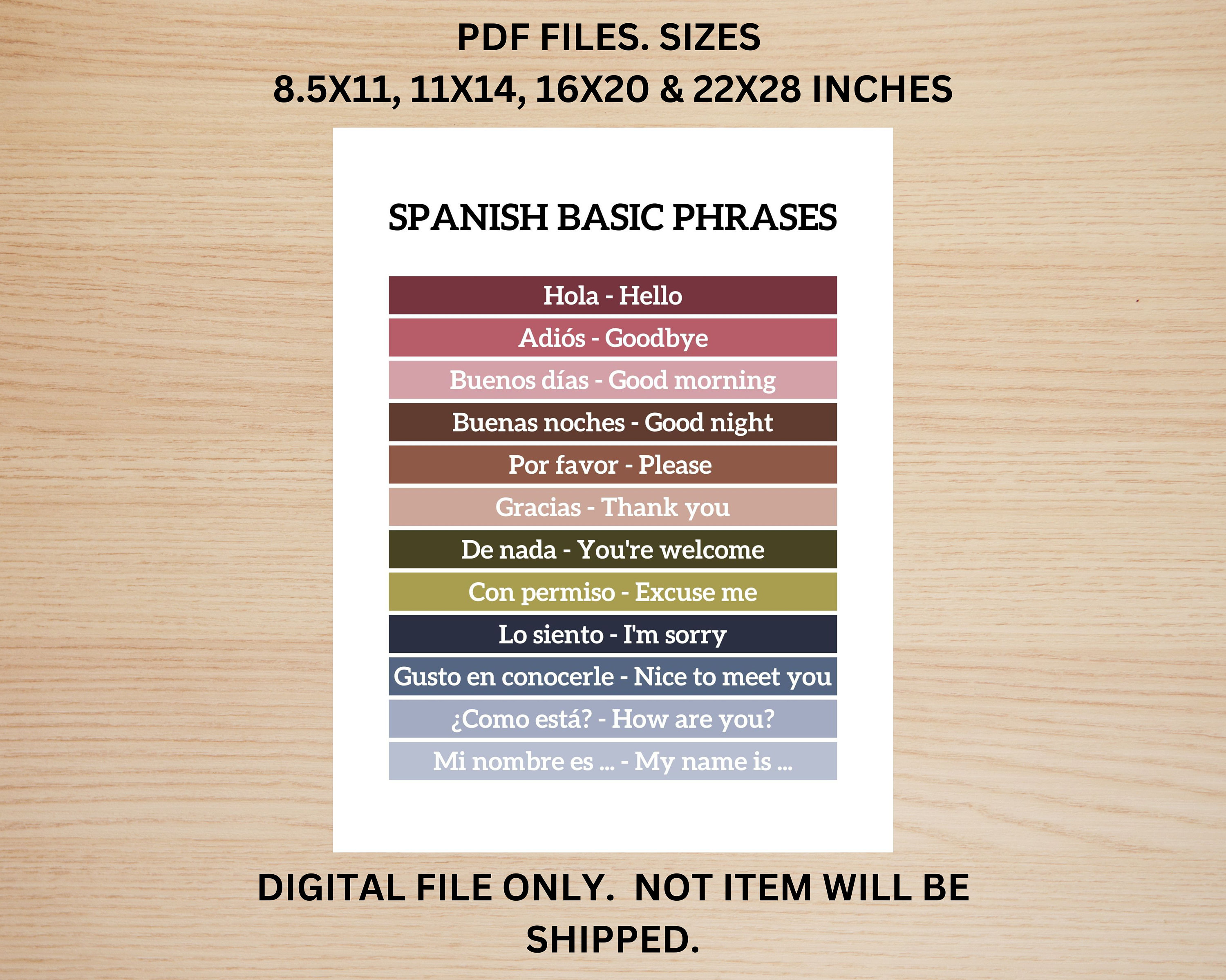 Spanish Basic Phrases Print Spanish Classroom Boho Decor - Etsy