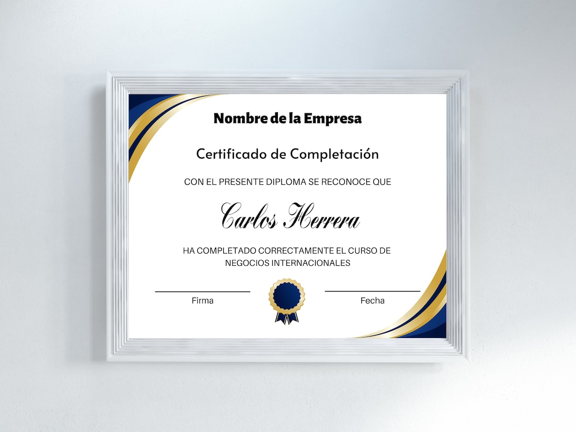 Certificado Completacion Plantilla Editable Canva, Spanish Certificate ...