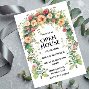 Open House Digital Invitation, New Office Invitation Template, Floral ...