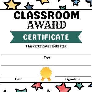 Classroom Award Certificate, Kids Award Certificate, Rainbow Stars ...