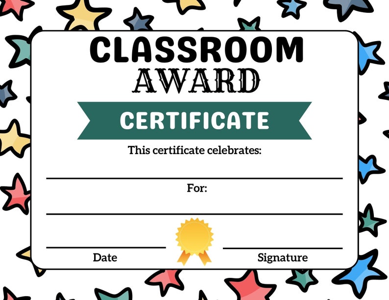 Classroom Award Certificate, Kids Award Certificate, Rainbow Stars ...