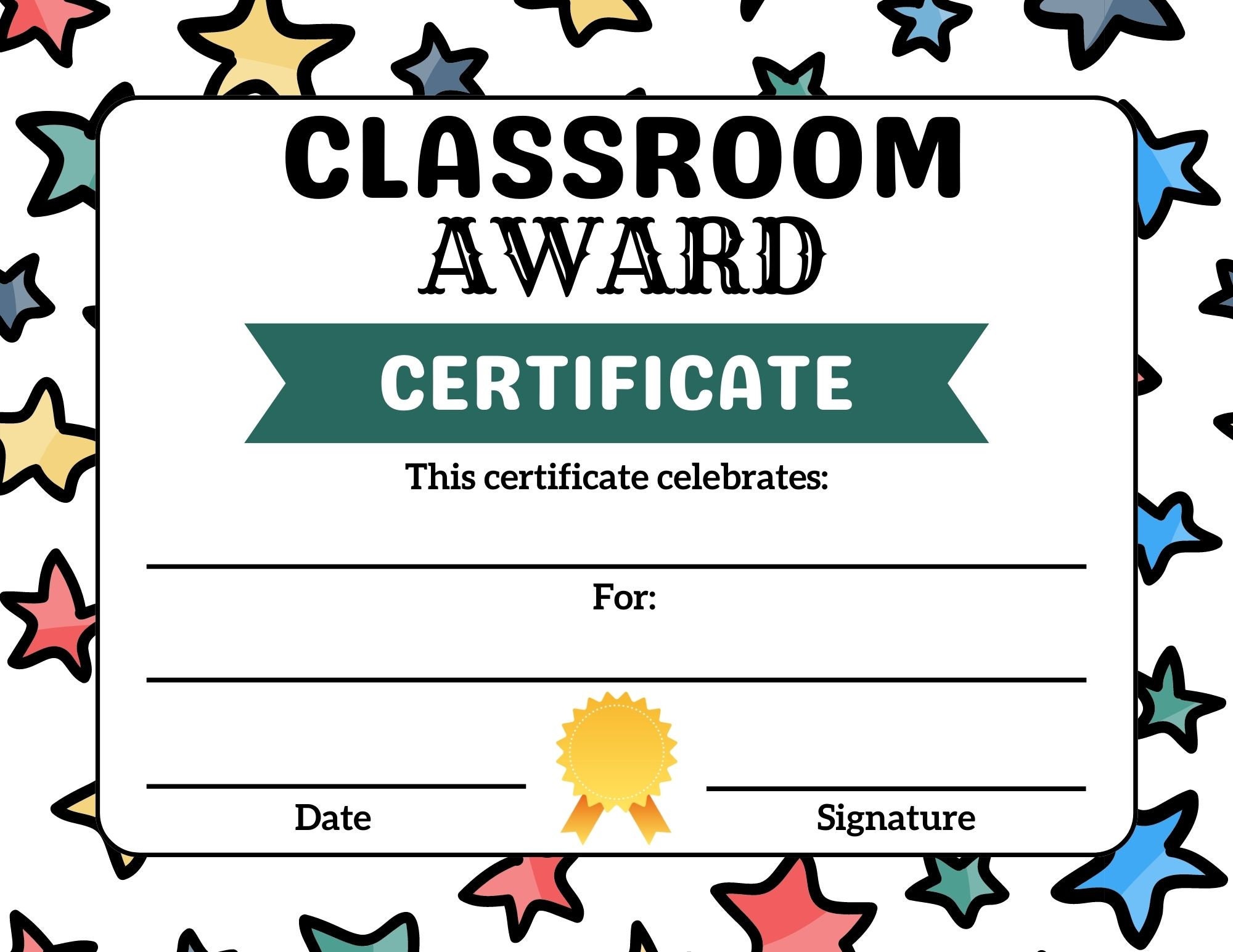 Classroom Award Certificate, Kids Award Certificate, Rainbow Stars ...