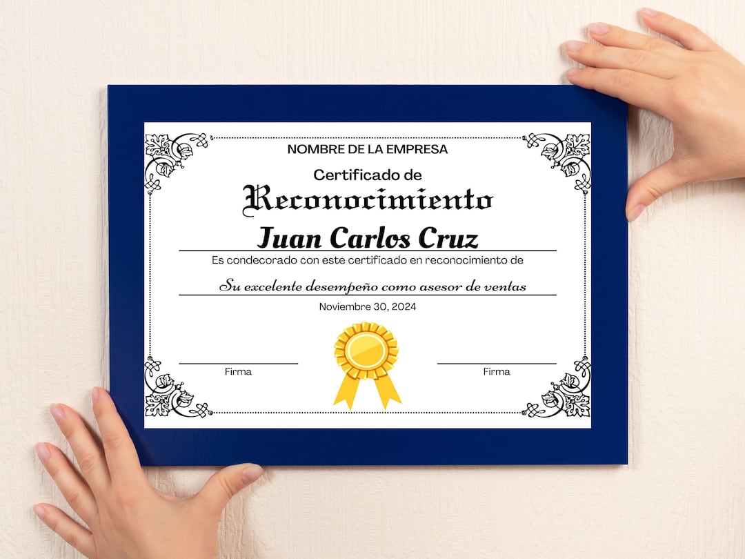 Spanish Certificate of Recognition Template, Editable Canva (digital ...