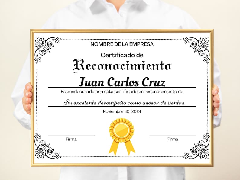 Spanish Certificate of Recognition Template, Editable Canva (digital ...