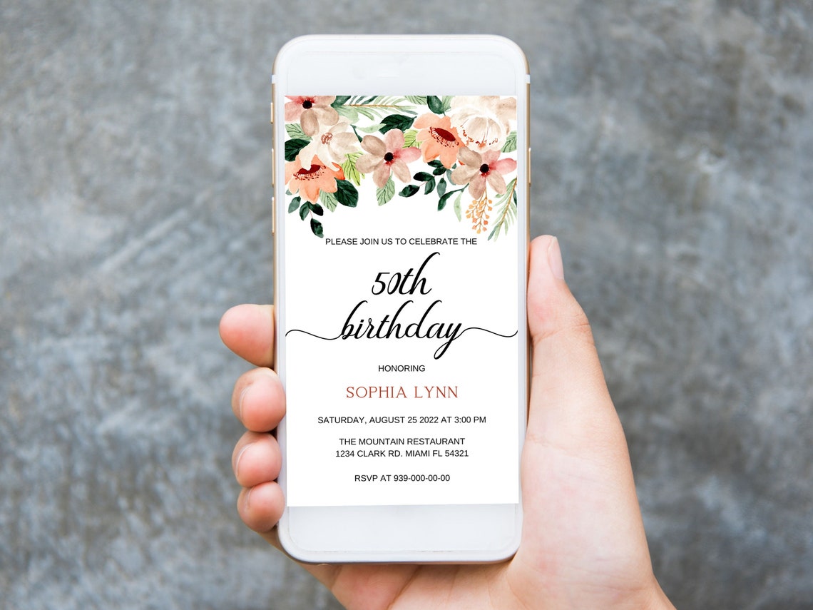 Floral Digital Birthday Invitation, Floral Party Evite, Floral Party ...