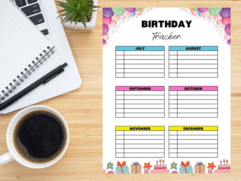 Birthday Tracker Printable, Birthday Reminder List (digital Download ...