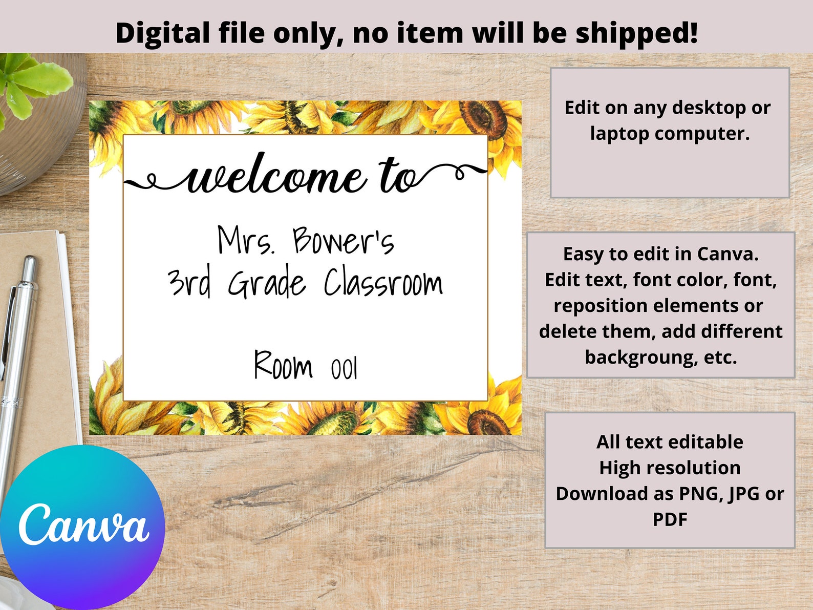 Sunflowers Classroom Door Sign Template, School Door Sign, Classroom ...