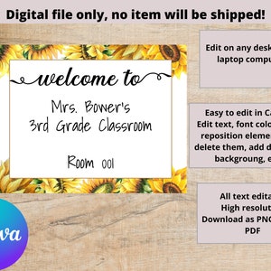 Sunflowers Classroom Door Sign Template, School Door Sign, Classroom ...