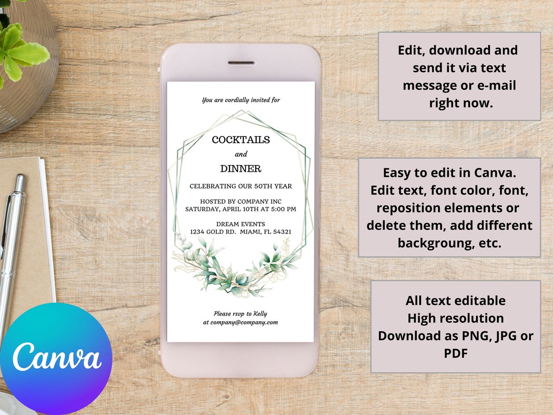 Cocktails and Dinner Digital Invitation, Dinner Invitation Template ...