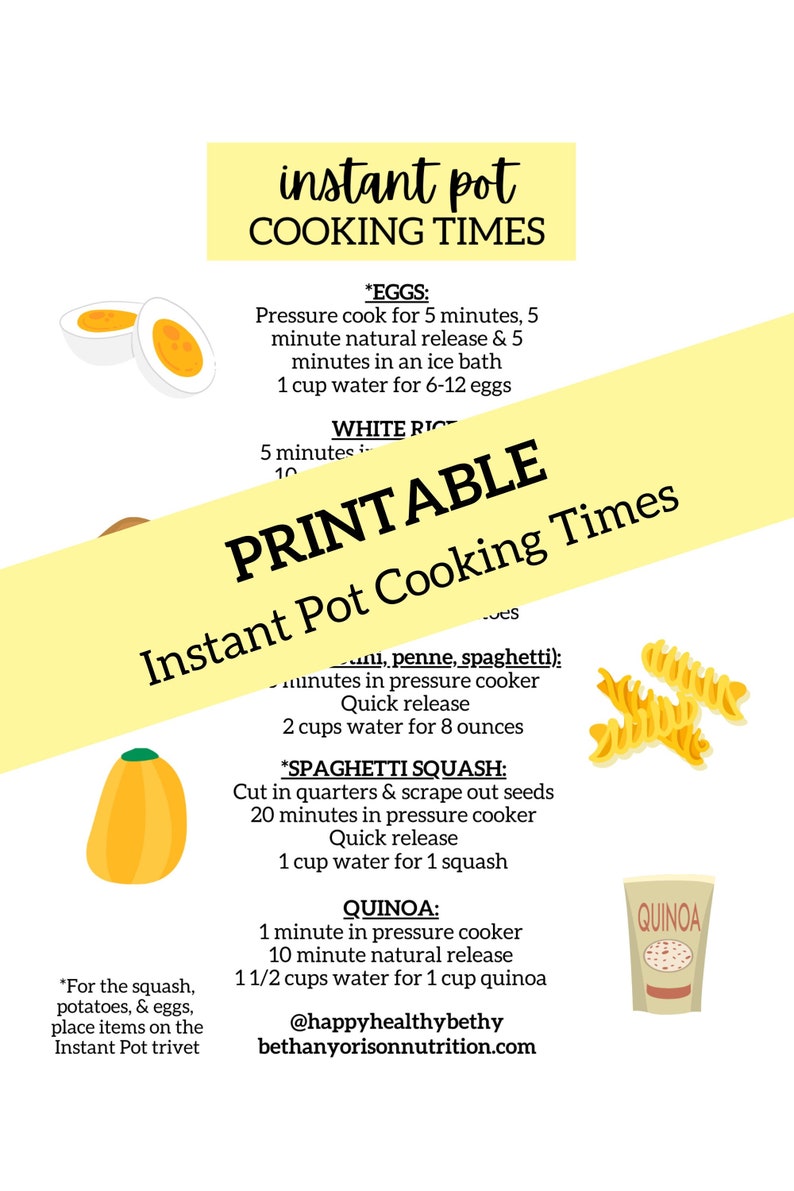 Printable Instant Pot Cooking Times Cheat Sheet - Etsy