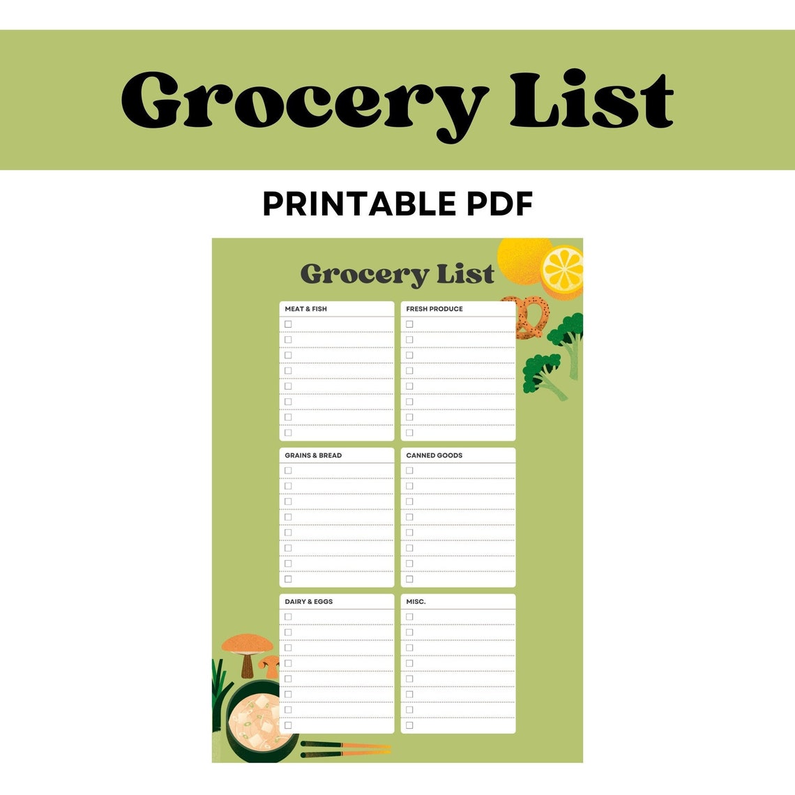 Grocery List Printable Menu Shopping List Template Shopping - Etsy