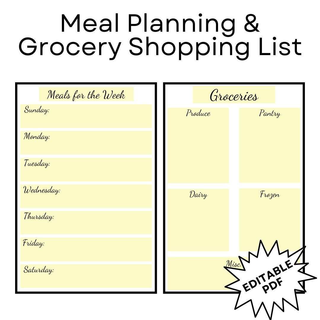 Grocery List, Printable Menu Shopping List Template, Shopping List ...
