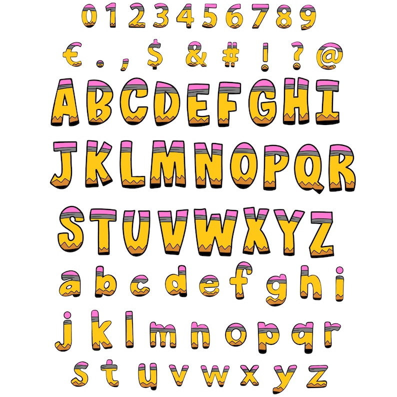 Pencil Letters Alphabet SVG, Pencil Letters Uppercase & Lowercase ...