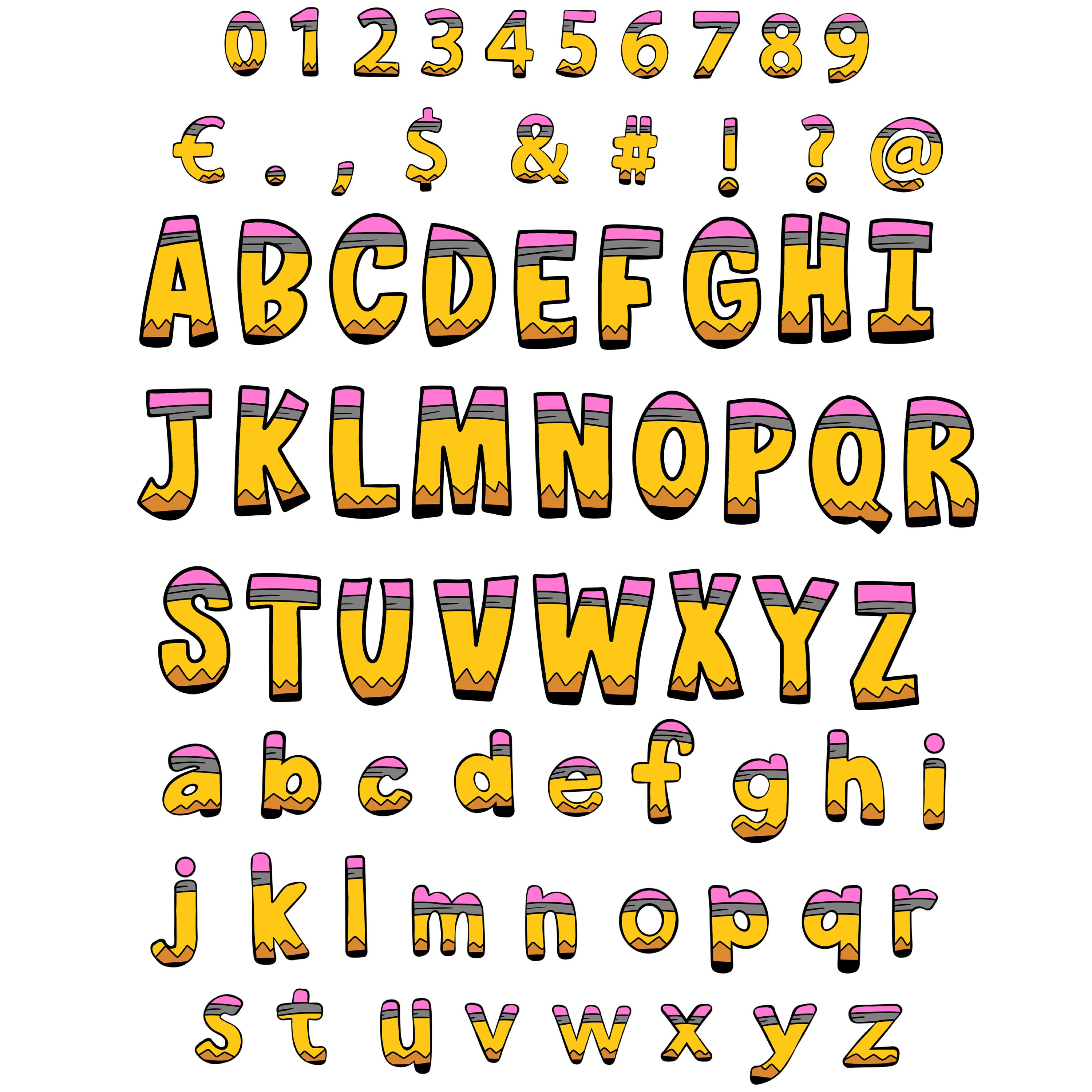 Pencil Letters Alphabet SVG, Pencil Letters Uppercase & Lowercase ...