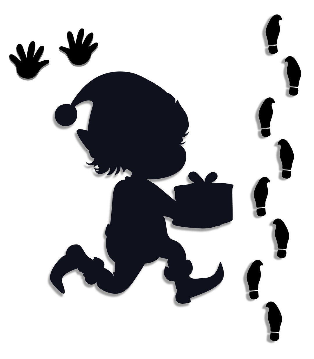 Cheer Elf Stencil SVG, Elf Footprints, Elf Handprint, Elf Silhouette ...