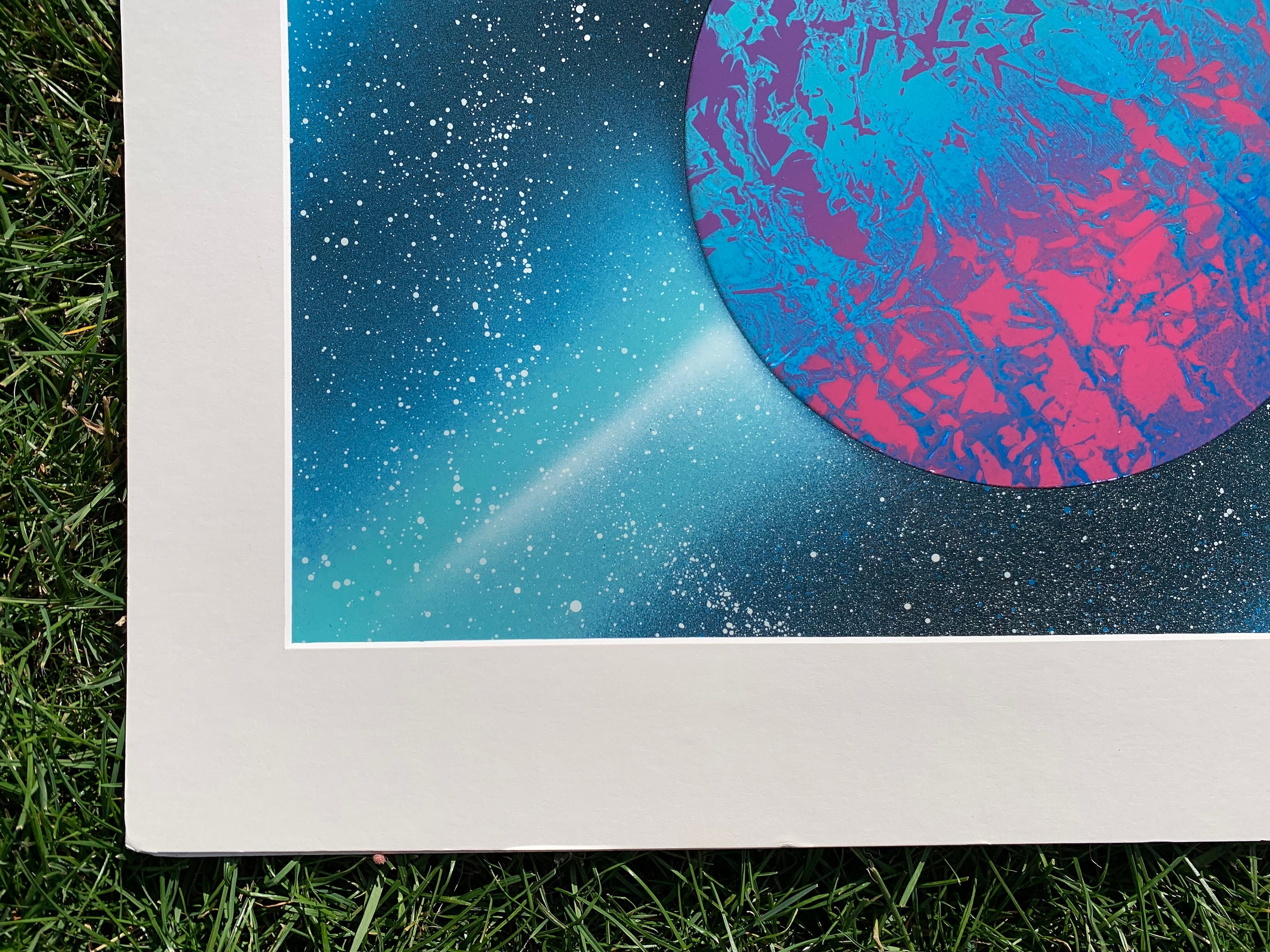 Planet Spray Art in Blue, Pink and Purple. A3 Gloss Paper. - Etsy