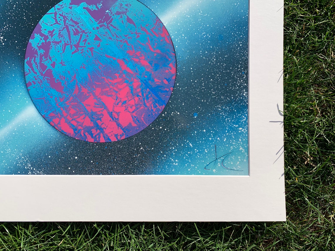 Planet Spray Art in Blue, Pink and Purple. A3 Gloss Paper. - Etsy