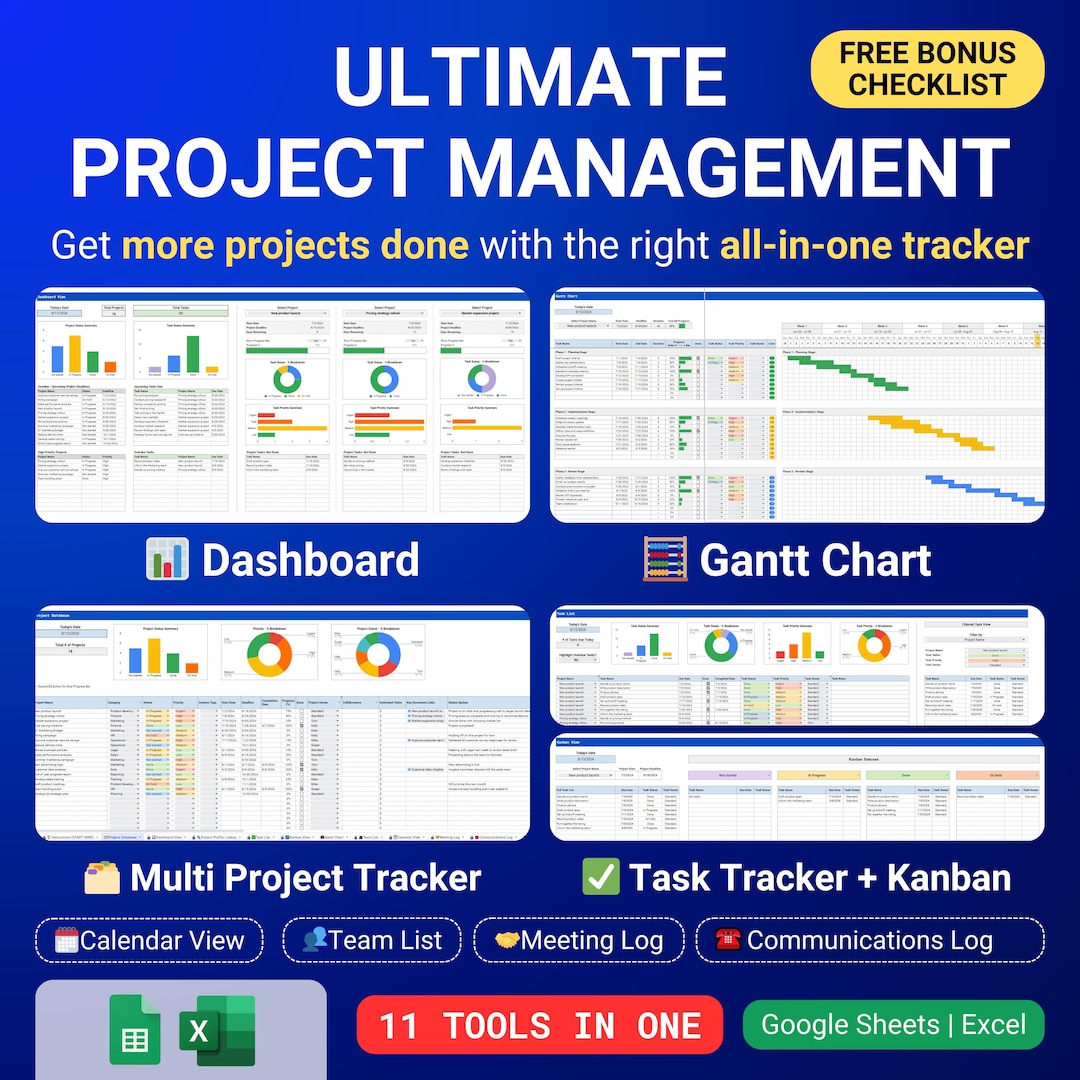Project Management Template Multi Project Tracker Google Sheets Excel ...