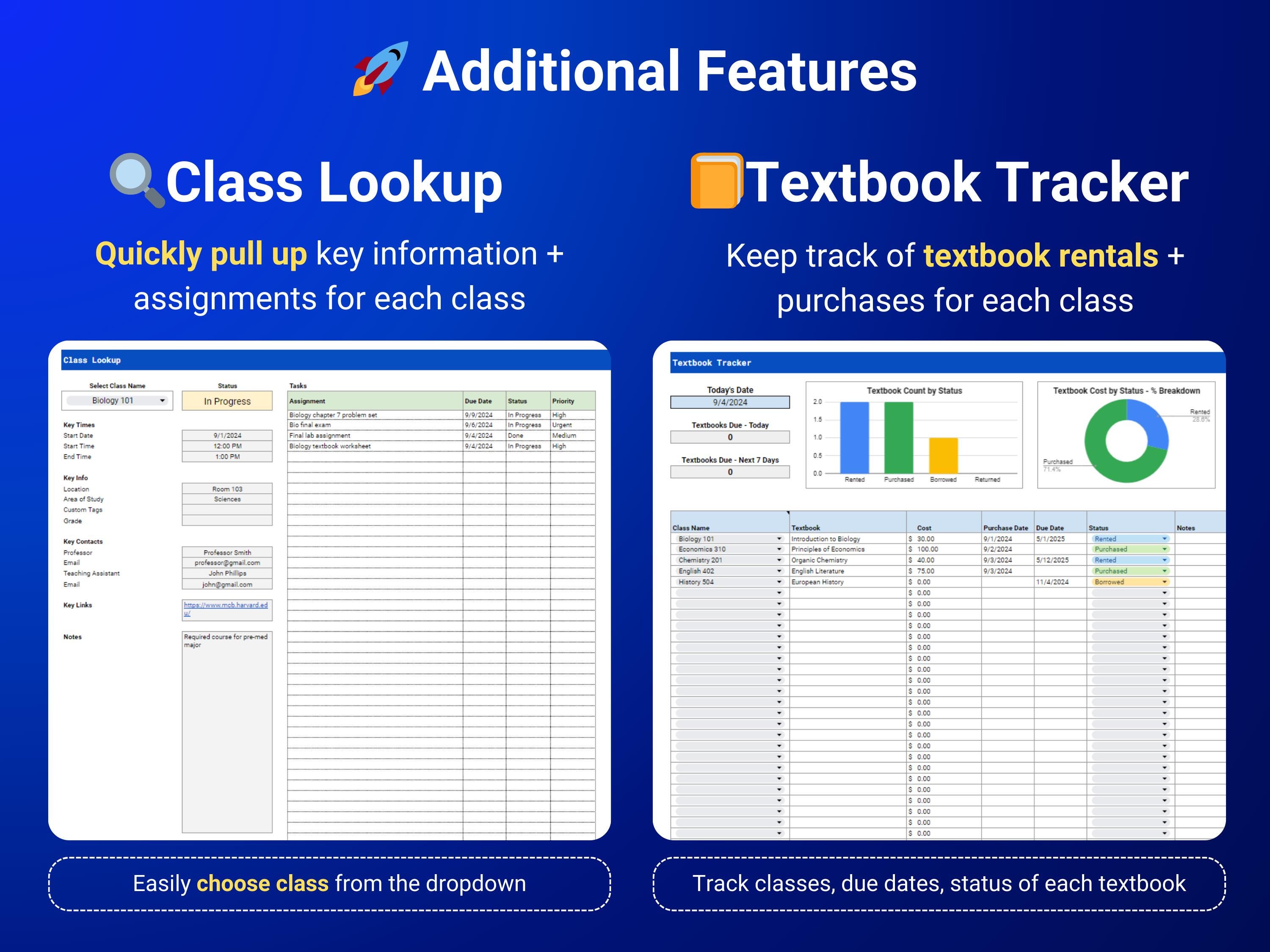 Student Planner Assignment Tracker Academic Planner Google Sheets ...