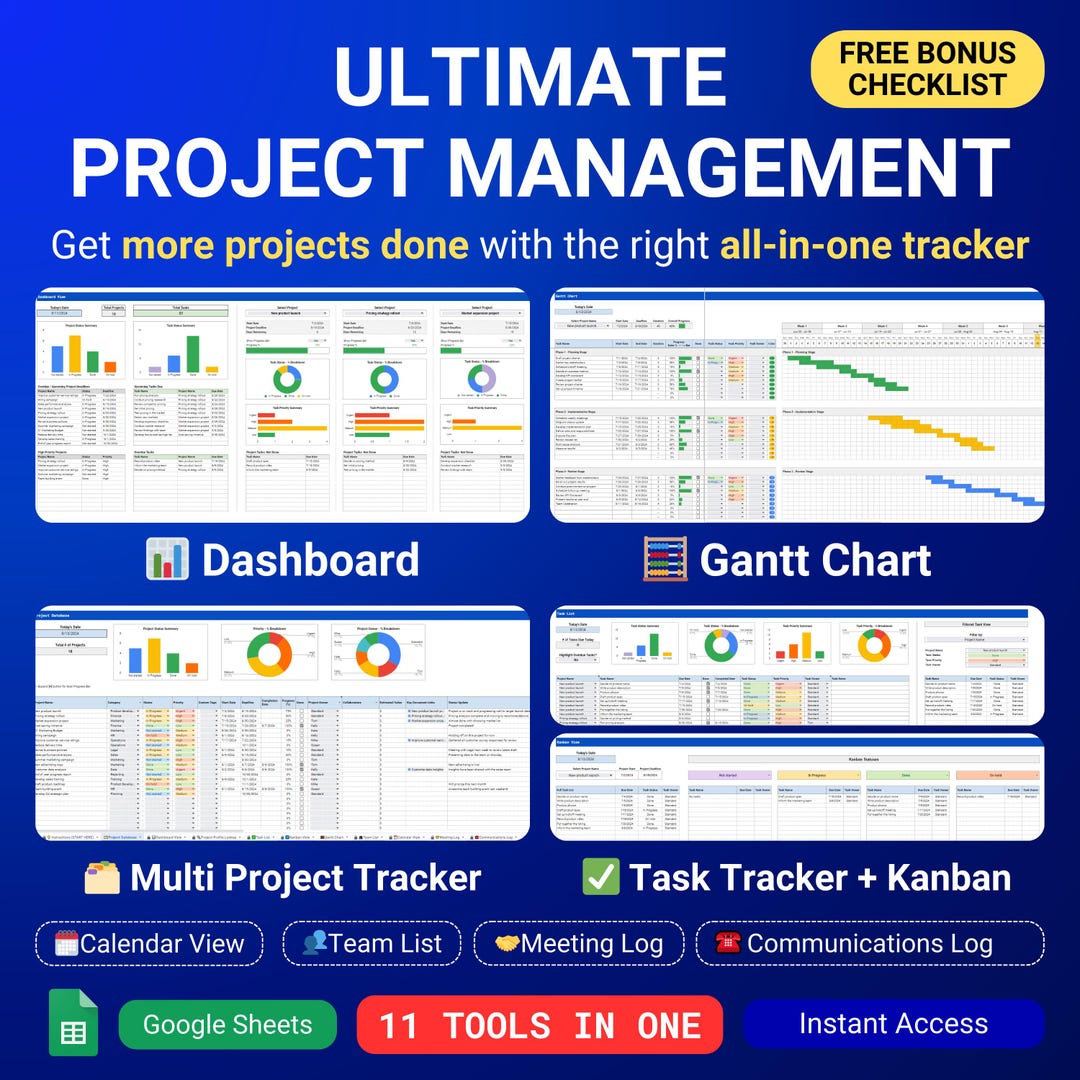 Project Management Template, Multi Project Tracker Google Sheets Gantt ...