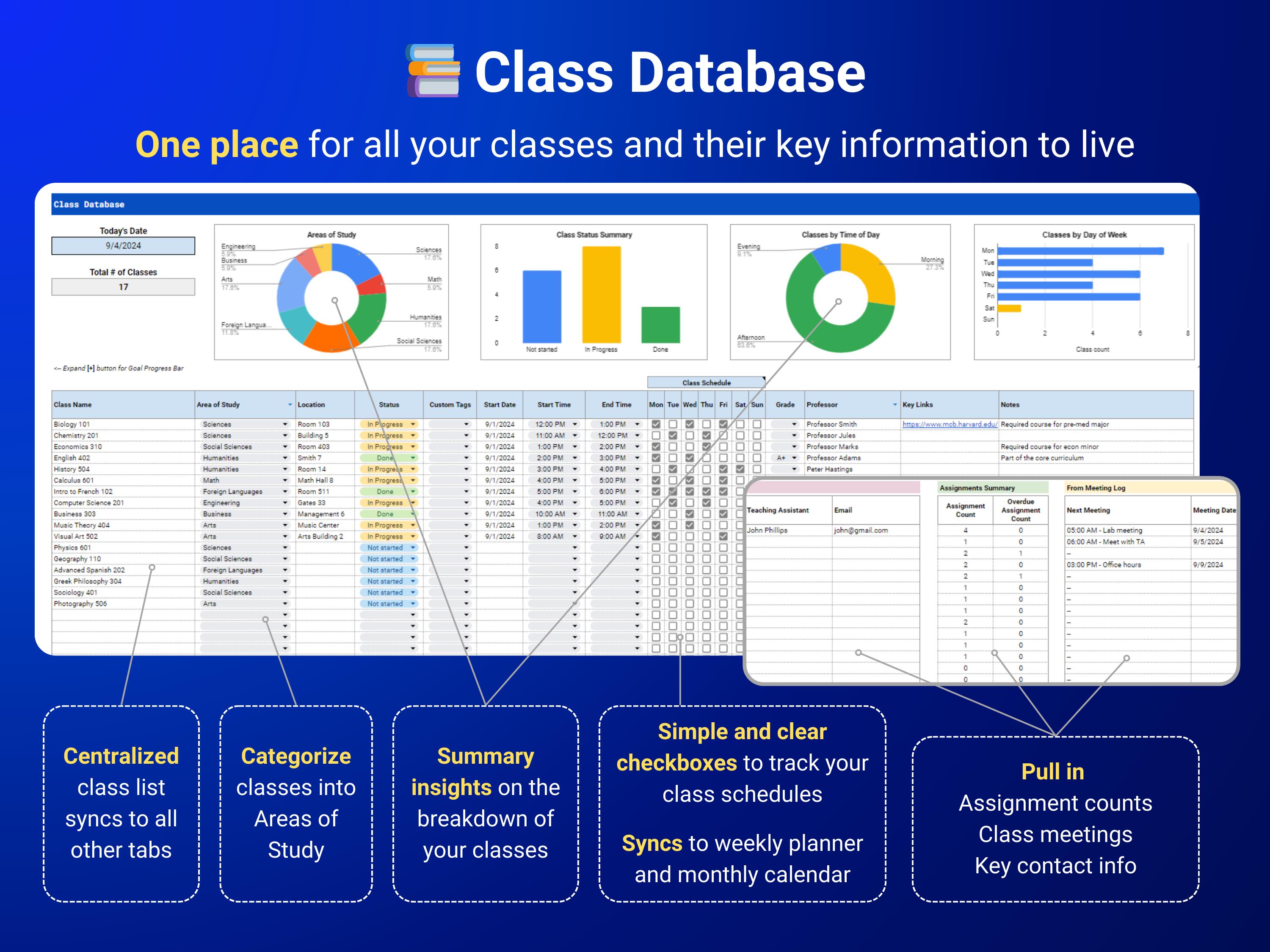 Student Planner Assignment Tracker Academic Planner Google Sheets ...