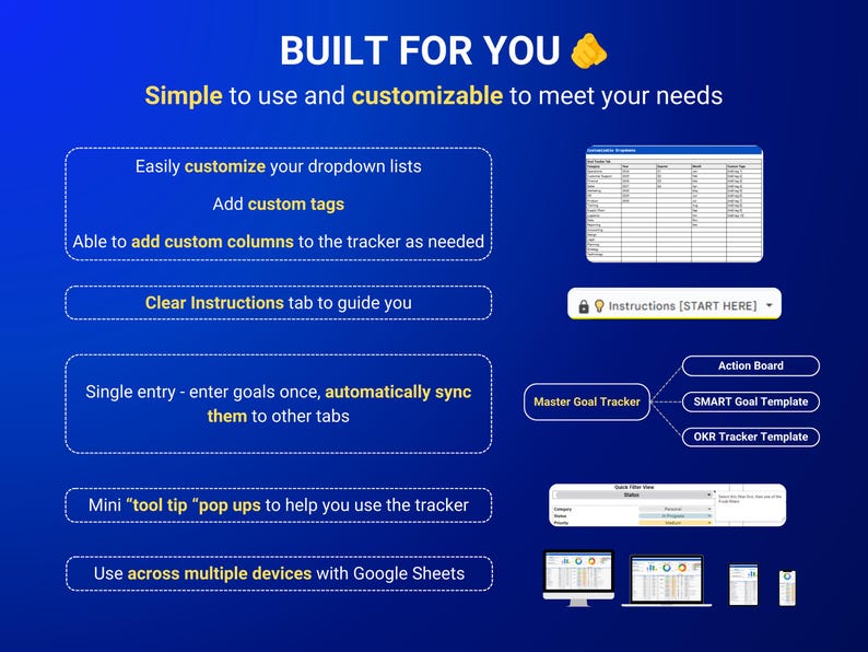 Goal Planner Goal Tracker Google Sheets SMART Goal Spreadsheet OKR ...