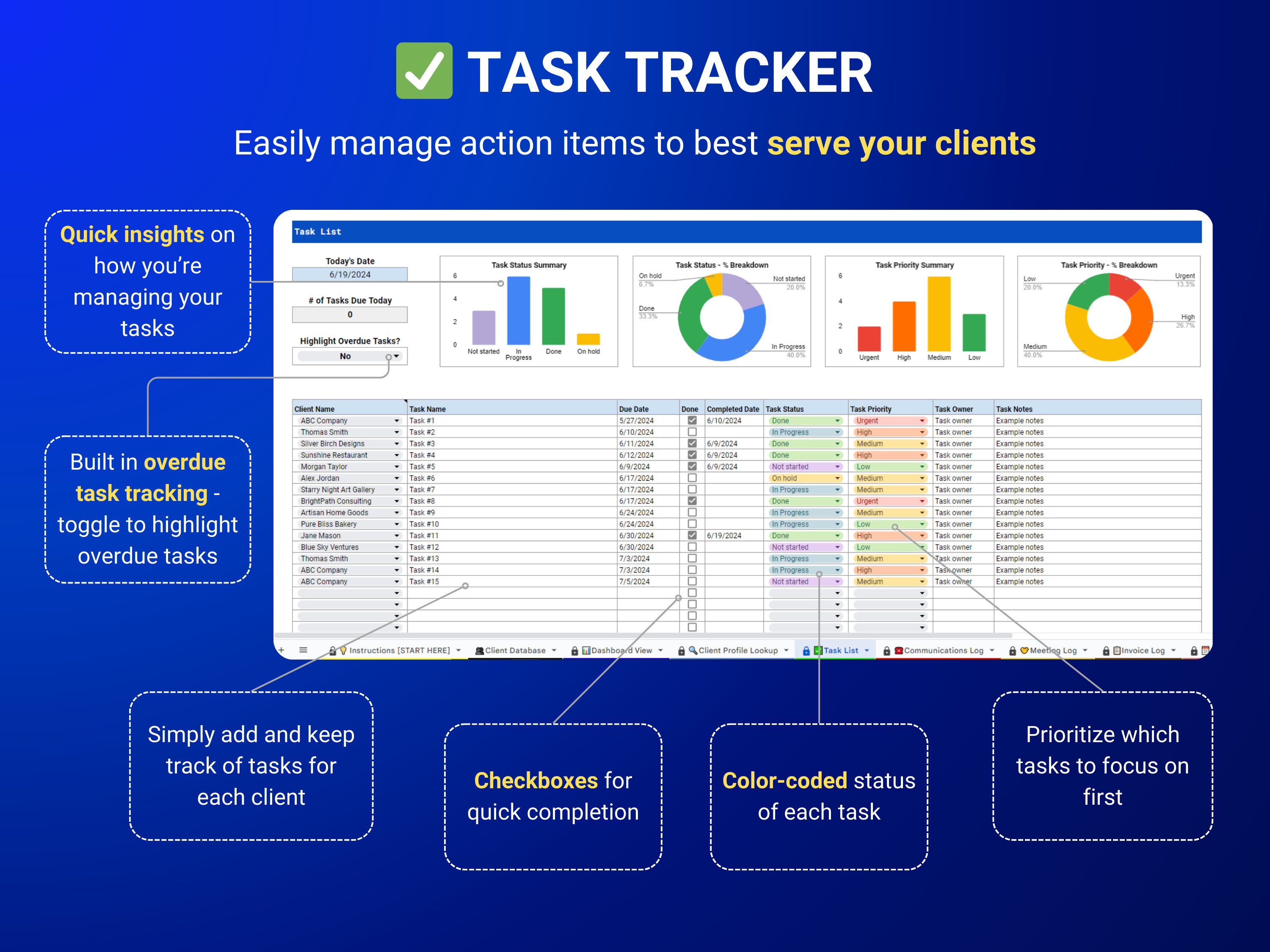 Client Tracker CRM Google Sheets Excel Template CRM Dashboard Small ...
