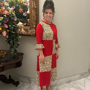 Red Leopard Checkered Block A-line Dress- Long Sleeve- Modest Dress - Etsy