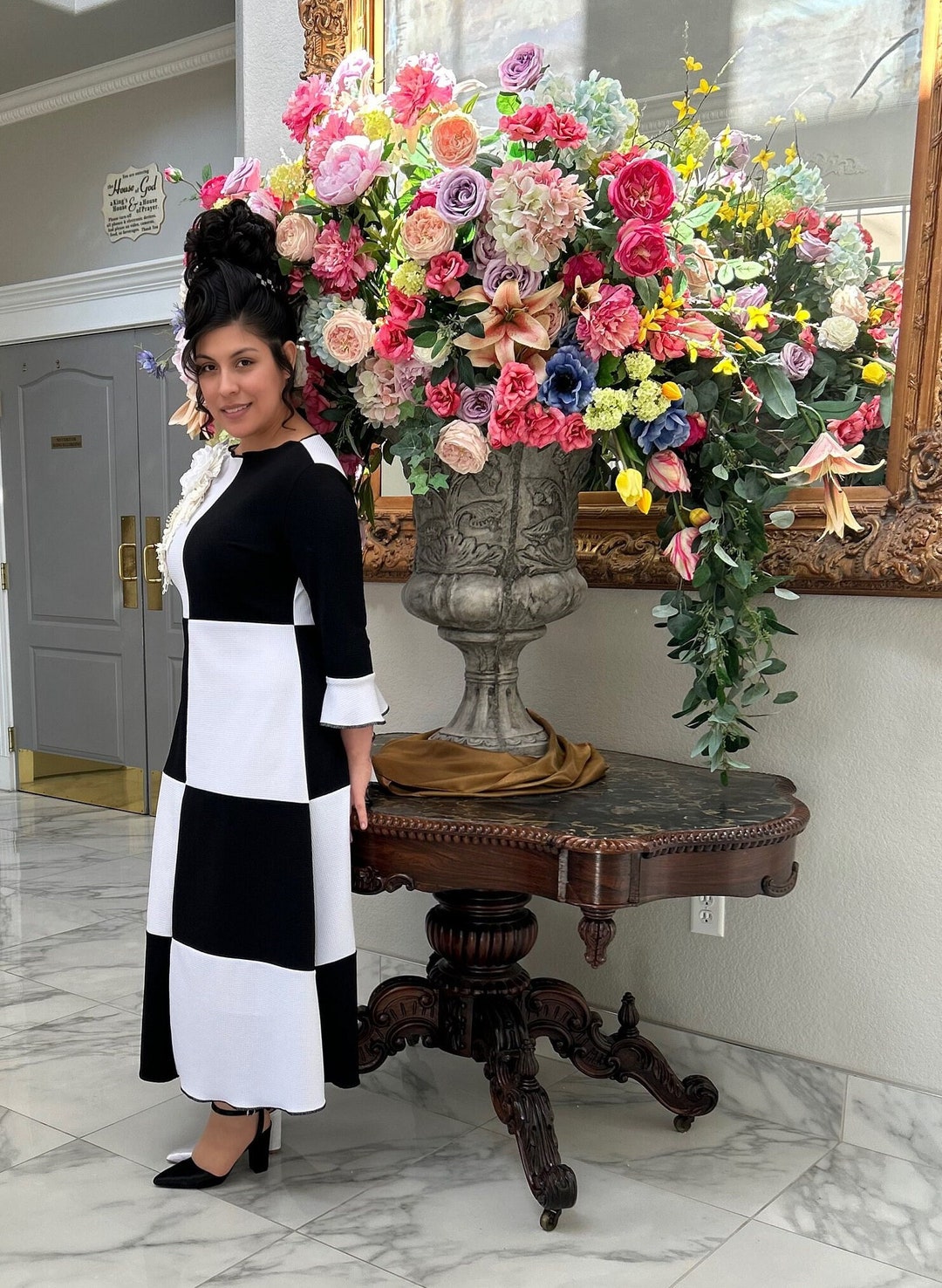 Checkered Leopard Block Dress/modest/long/flare A Line Dress - Etsy