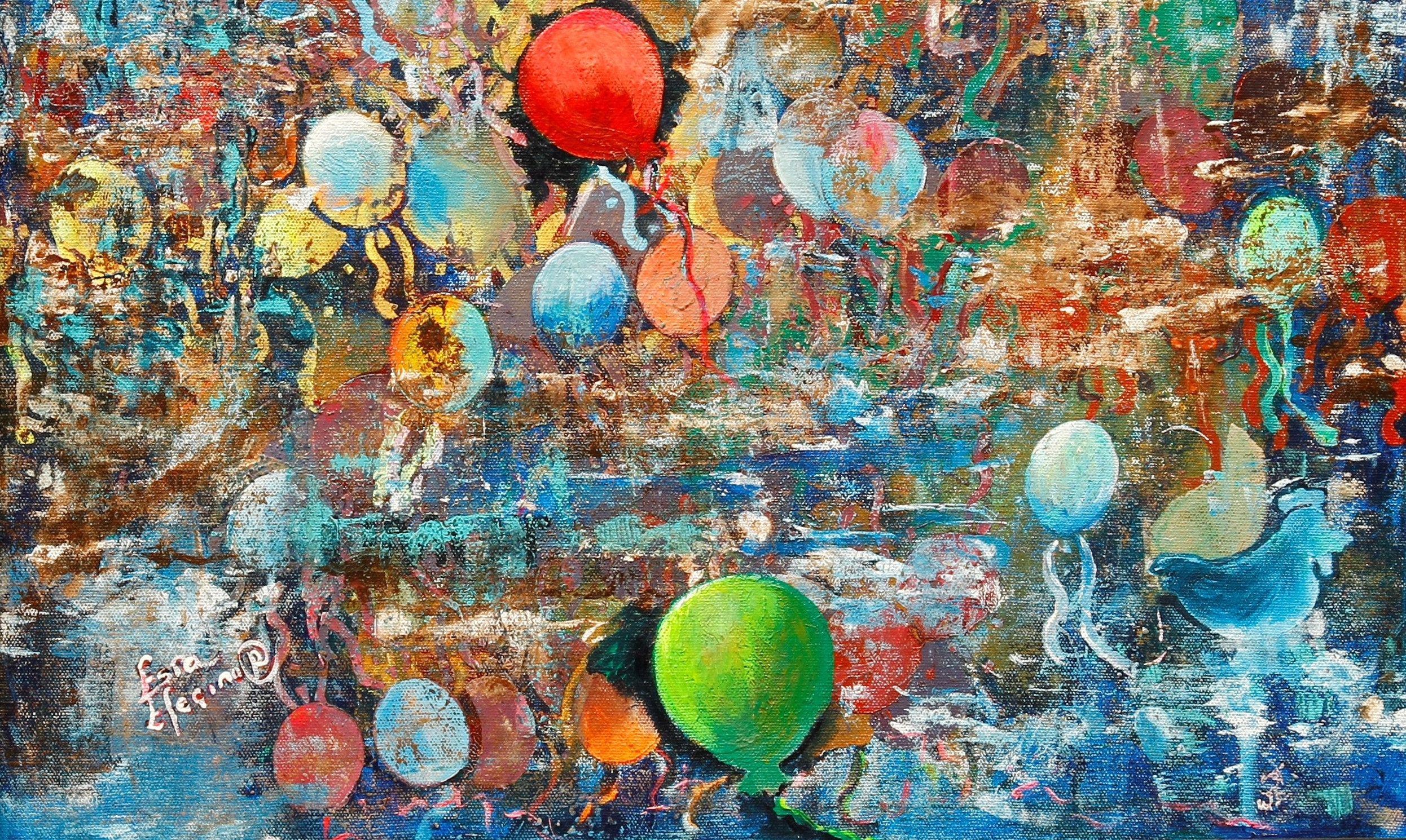 Balloons, Original Oil Painting on Canvas, Modern Wall Art ...