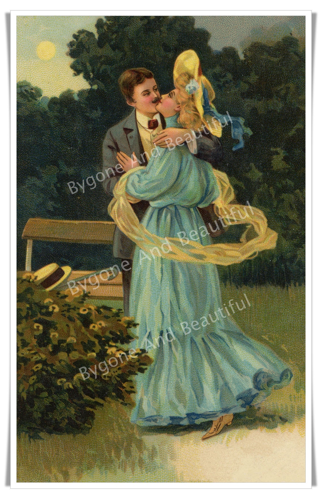 Antique Postcard Romance Victorian Couple Kissing Junk Journal ...