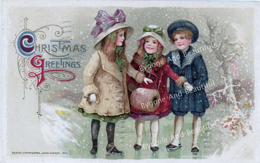 Vintage Antique Image Christmas Victorian Children Snow Junk Journal ...