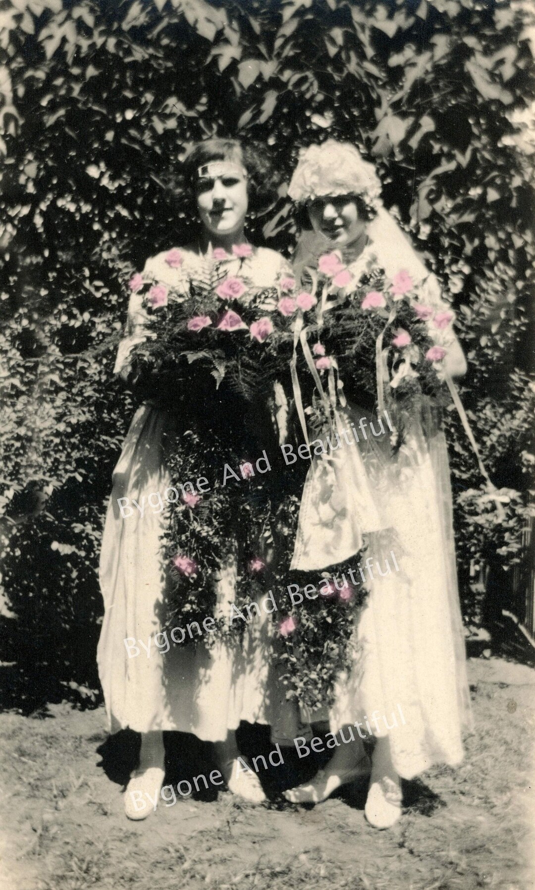 Wedding Anniversary Romance Love 1920 Bride Bridesmaid Hand Colored ...