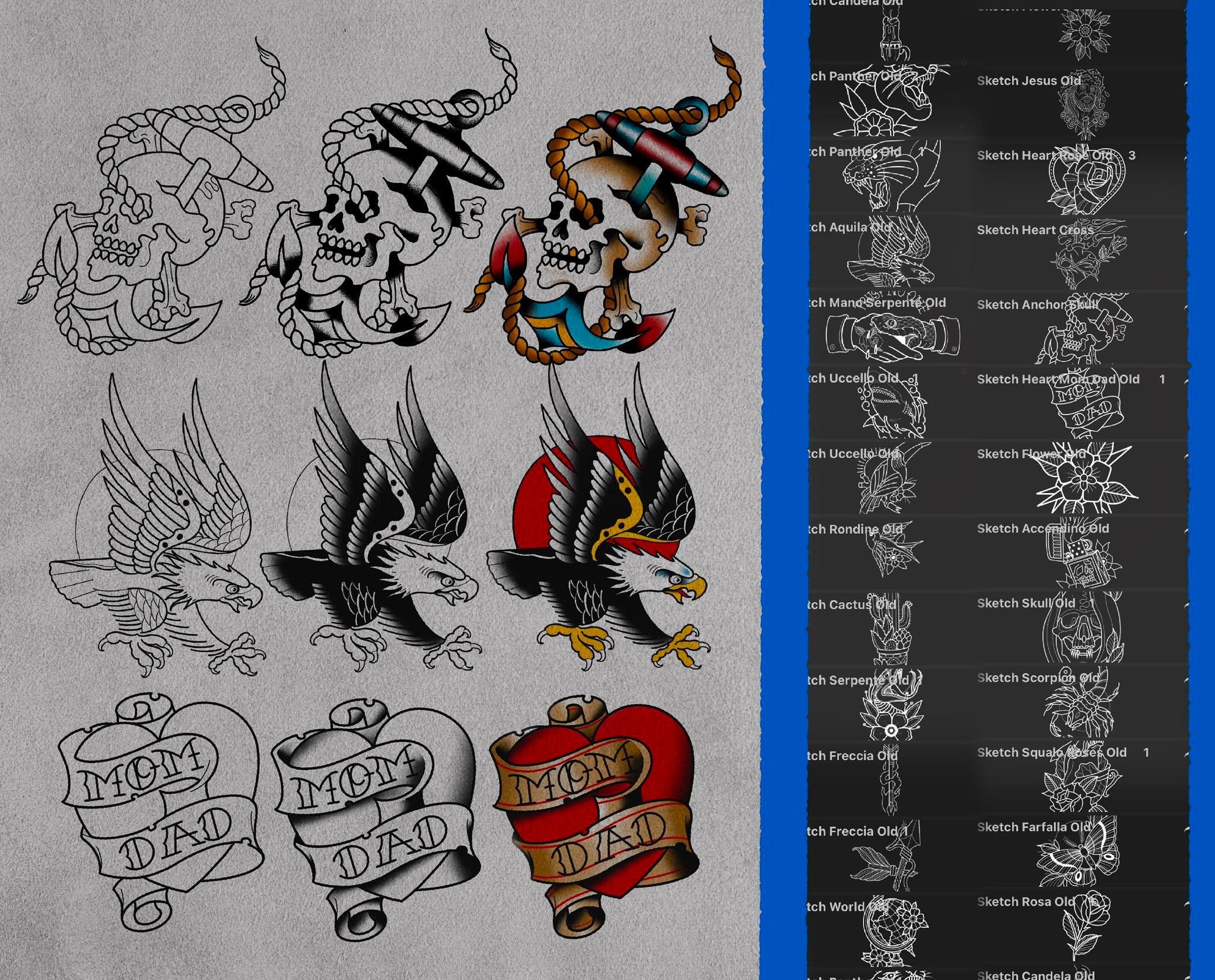 Procreate TRADITIONAL Vol.1 Tattoo Design Procreate Brush - Etsy