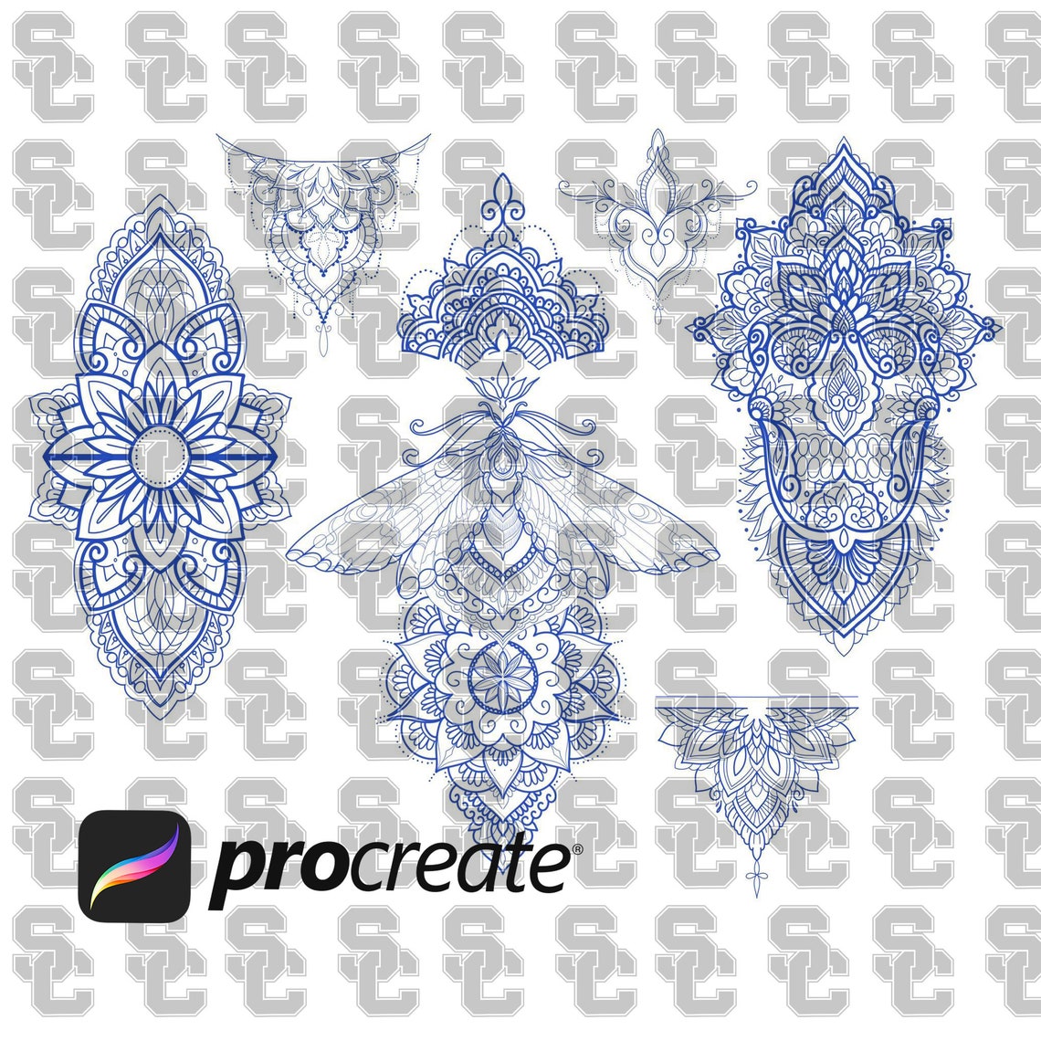 Procreate •MANDALA • Tattoo Design Procreate Brush Stamps - Etsy